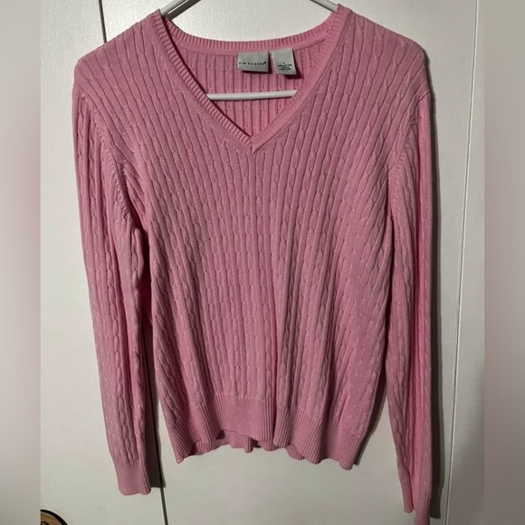 Sweaters | Pink Vneck Cable Knit Sweater | Poshmark